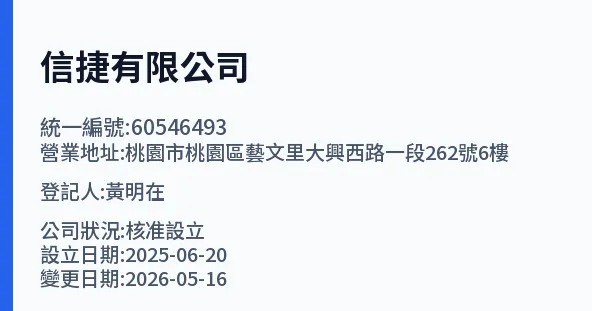 信捷有限公司的照片-統編 60546493(桃園市) 公司登記資料與營業項目詳細圖表