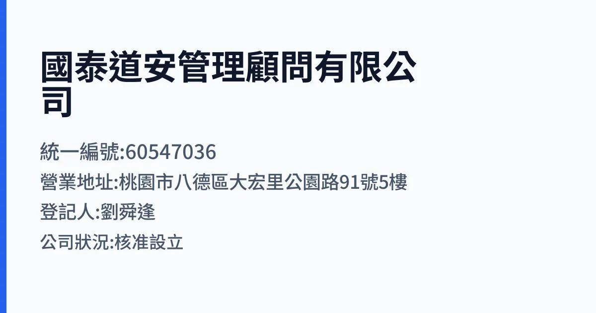 國泰道安管理顧問有限公司 - 統編 60547036(桃園市) 公司登記資料與營業項目詳細圖表