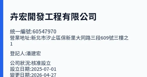 卉宏開發工程有限公司的照片-統編 60547970(新北市) 公司登記資料與營業項目詳細圖表