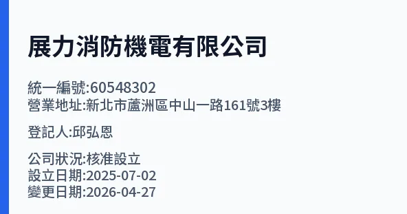 展力消防機電有限公司的照片-統編 60548302(新北市) 公司登記資料與營業項目詳細圖表