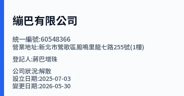 繃巴有限公司的照片-統編 60548366(新北市) 公司登記資料與營業項目詳細圖表