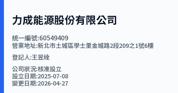 力成能源股份有限公司的照片-統編 60549409(新北市) 公司登記資料與營業項目詳細圖表