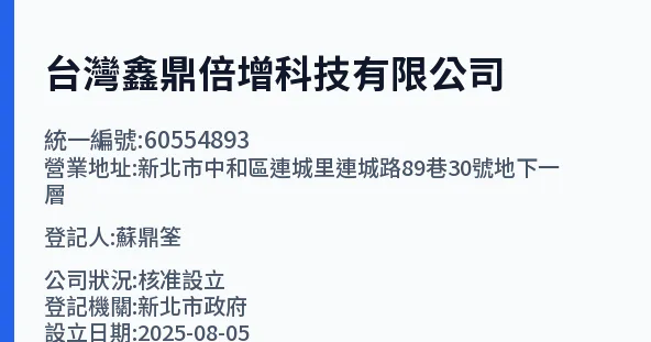 台灣鑫鼎倍增科技有限公司的照片-統編 60554893(新北市) 公司登記資料與營業項目詳細圖表