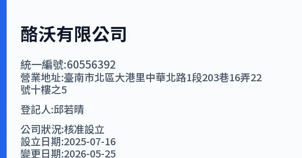 酪沃有限公司的照片-統編 60556392 公司登記資料與營業項目詳細圖表