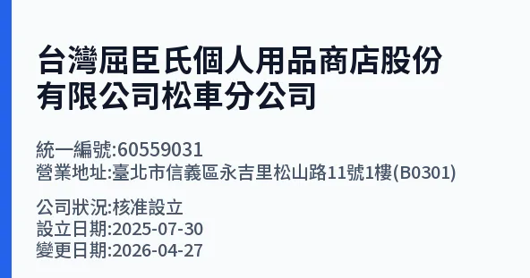 台灣屈臣氏個人用品商店股份有限公司松車分公司的照片-統編 60559031(臺北市) 公司登記資料與營業項目詳細圖表