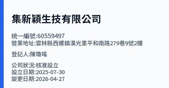 集新穎生技有限公司的照片-統編 60559497(雲林縣) 公司登記資料與營業項目詳細圖表