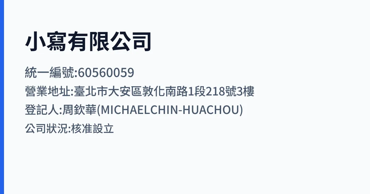 小寫有限公司 - 統編 60560059（臺北市） 公司登記資料與營業項目詳細圖表