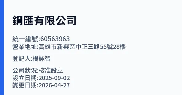 鋼匯有限公司的照片-統編 60563963(高雄市) 公司登記資料與營業項目詳細圖表