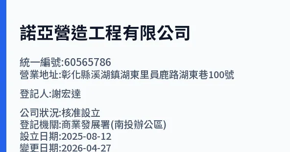 諾亞營造工程有限公司的照片-統編 60565786(彰化縣) 公司登記資料與營業項目詳細圖表