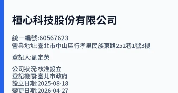 桓心科技股份有限公司的照片-統編 60567623(臺北市) 公司登記資料與營業項目詳細圖表