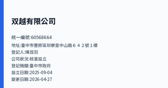 双越有限公司的照片-統編 60568664(臺中市) 公司登記資料與營業項目詳細圖表