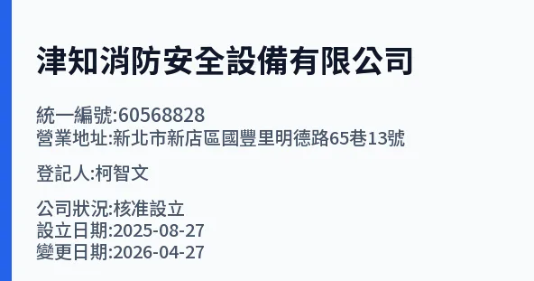 津知消防安全設備有限公司的照片-統編 60568828(新北市) 公司登記資料與營業項目詳細圖表