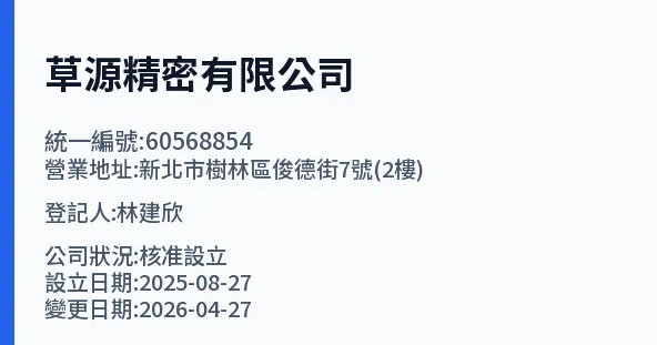 草源精密有限公司的照片-統編 60568854(新北市) 公司登記資料與營業項目詳細圖表