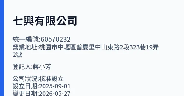七興有限公司的照片-統編 60570232(桃園市) 公司登記資料與營業項目詳細圖表