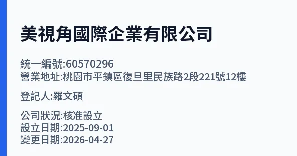 美視角國際企業有限公司的照片-統編 60570296(桃園市) 公司登記資料與營業項目詳細圖表