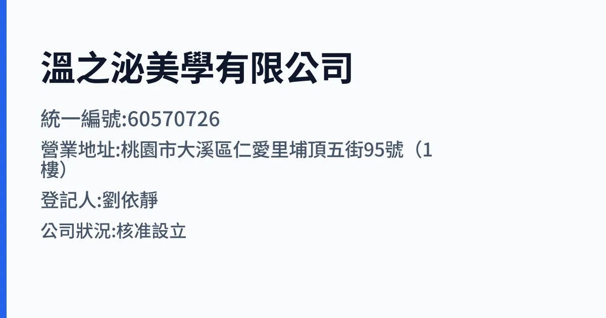 溫之泌美學有限公司 - 統編 60570726(桃園市) 公司登記資料與營業項目詳細圖表