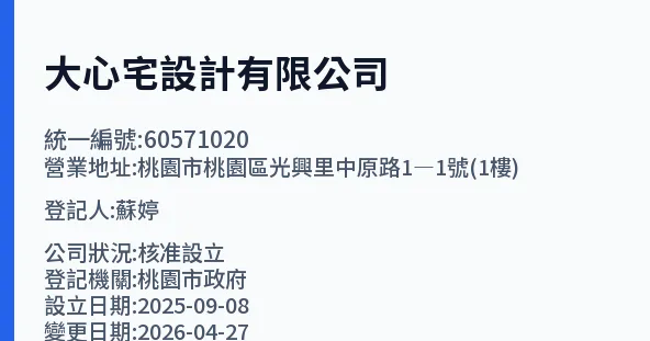 大心宅設計有限公司的照片-統編 60571020(桃園市) 公司登記資料與營業項目詳細圖表