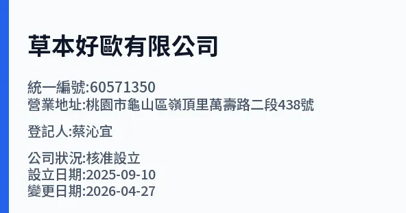 草本好歐有限公司的照片-統編 60571350(桃園市) 公司登記資料與營業項目詳細圖表