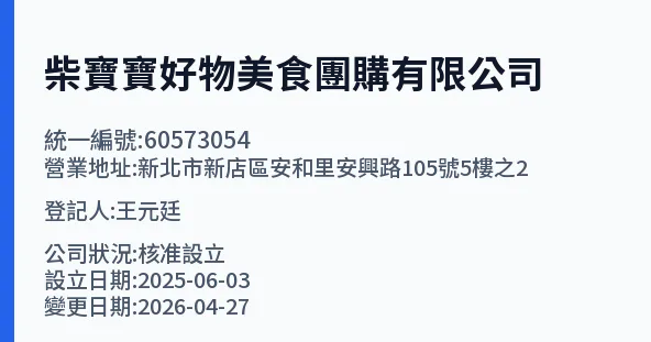 柴寶寶好物美食團購有限公司的照片-統編 60573054(新北市) 公司登記資料與營業項目詳細圖表