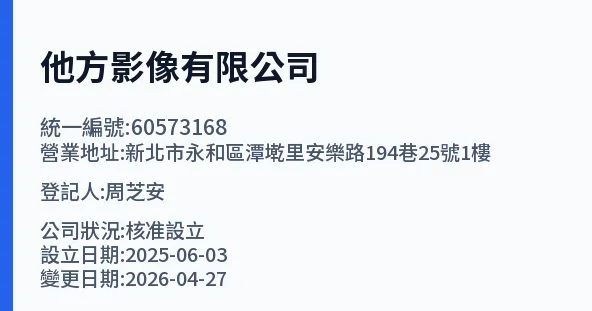 他方影像有限公司的照片-統編 60573168(新北市) 公司登記資料與營業項目詳細圖表