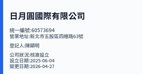 日月圓國際有限公司的照片-統編 60573694(新北市) 公司登記資料與營業項目詳細圖表