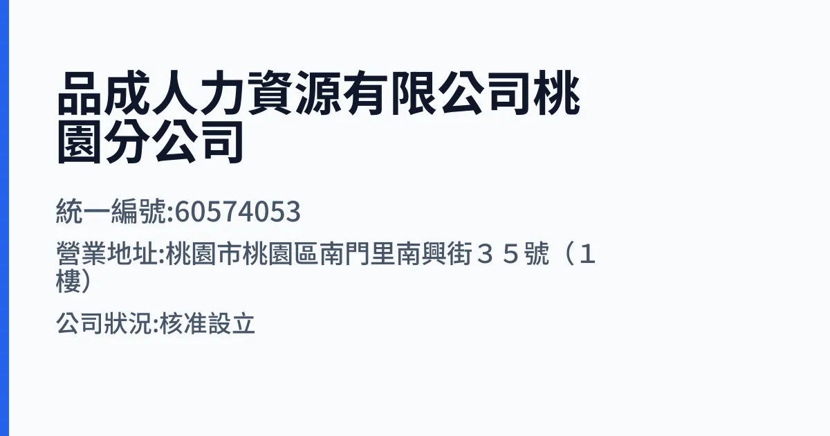 品成人力資源有限公司桃園分公司 - 統編 60574053（桃園市） 公司登記資料與營業項目詳細圖表