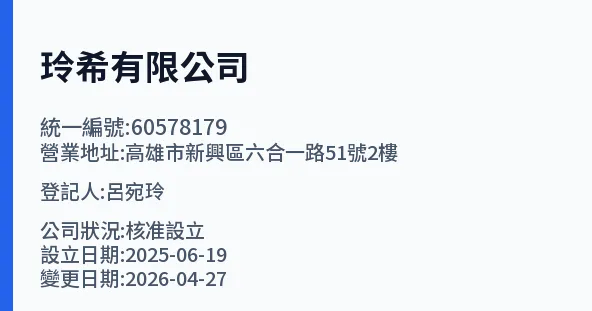 玲希有限公司的照片-統編 60578179(高雄市) 公司登記資料與營業項目詳細圖表