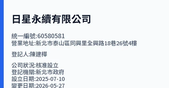 日星永續有限公司的照片-統編 60580581(新北市) 公司登記資料與營業項目詳細圖表
