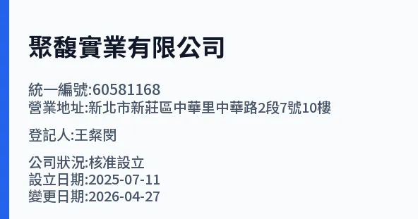 聚馥實業有限公司的照片-統編 60581168(新北市) 公司登記資料與營業項目詳細圖表