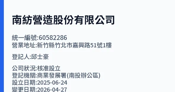 南紡營造股份有限公司的照片-統編 60582286(新竹縣) 公司登記資料與營業項目詳細圖表