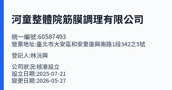 河童整體院筋膜調理有限公司的照片-統編 60587493(臺北市) 公司登記資料與營業項目詳細圖表