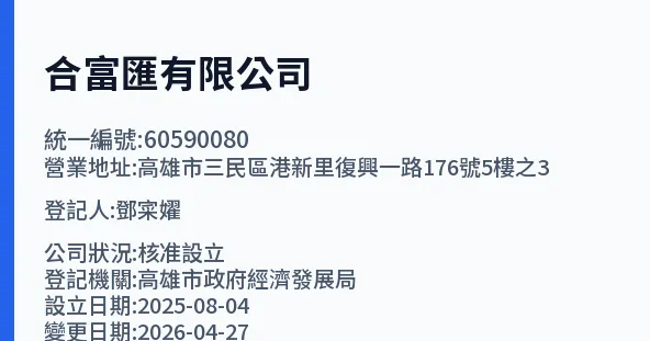 合富匯有限公司的照片-統編 60590080(高雄市) 公司登記資料與營業項目詳細圖表