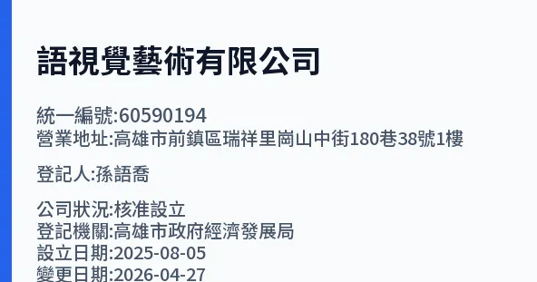 語視覺藝術有限公司的照片-統編 60590194(高雄市) 公司登記資料與營業項目詳細圖表
