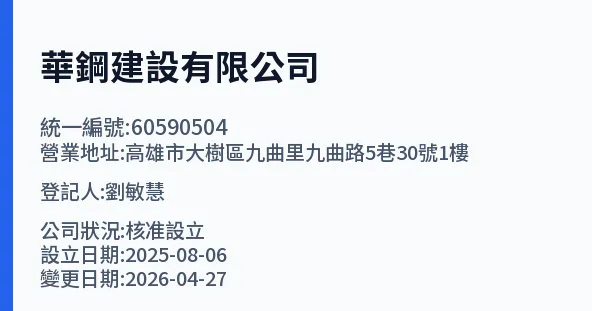 華鋼建設有限公司的照片-統編 60590504(高雄市) 公司登記資料與營業項目詳細圖表