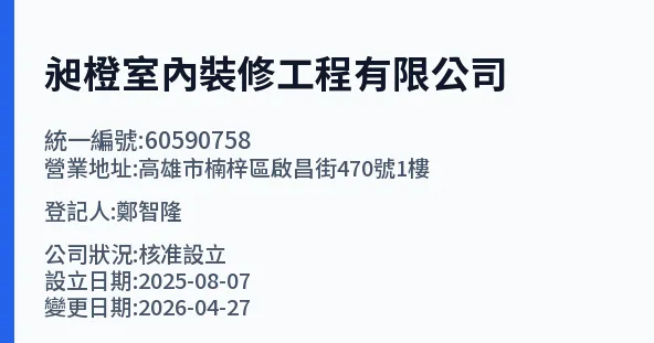 昶橙室內裝修工程有限公司的照片-統編 60590758(高雄市) 公司登記資料與營業項目詳細圖表