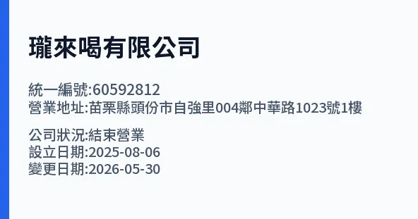 瓏來喝有限公司的照片-統編 60592812 公司登記資料與營業項目詳細圖表