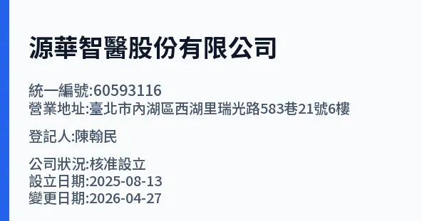 源華智醫股份有限公司的照片-統編 60593116(臺北市) 公司登記資料與營業項目詳細圖表