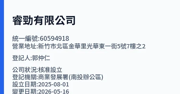 睿勁有限公司的照片-統編 60594918(新竹市) 公司登記資料與營業項目詳細圖表