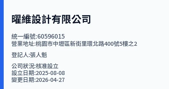 曜維設計有限公司的照片-統編 60596015(桃園市) 公司登記資料與營業項目詳細圖表