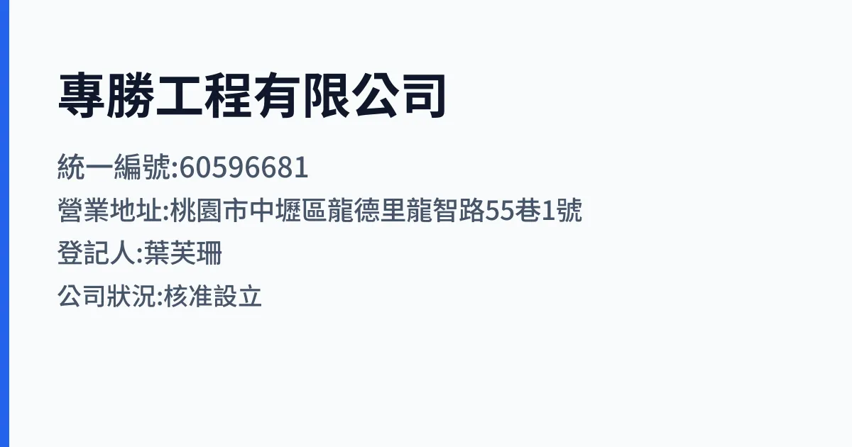 專勝工程有限公司 - 統編 60596681(桃園市) 公司登記資料與營業項目詳細圖表