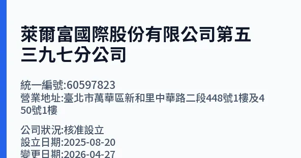 萊爾富國際股份有限公司第五三九七分公司的照片-統編 60597823(臺北市) 公司登記資料與營業項目詳細圖表