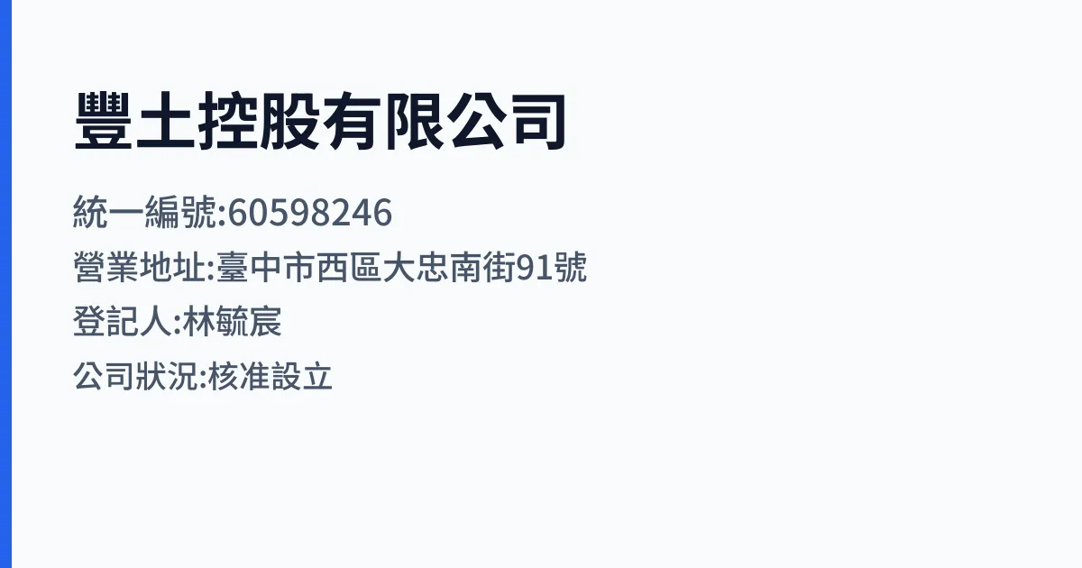 豐土控股有限公司 - 統編 60598246(臺中市) 公司登記資料與營業項目詳細圖表