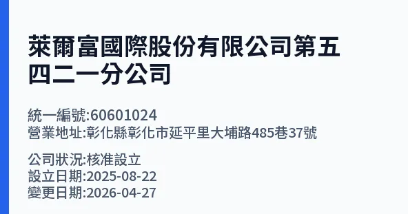 萊爾富國際股份有限公司第五四二一分公司的照片-統編 60601024(彰化縣) 公司登記資料與營業項目詳細圖表