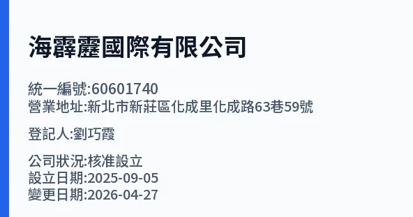 海霹靂國際有限公司的照片-統編 60601740(新北市) 公司登記資料與營業項目詳細圖表