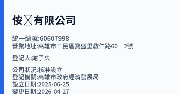 侒蒳有限公司的照片-統編 60607998(高雄市) 公司登記資料與營業項目詳細圖表