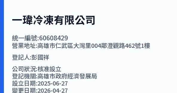 一瑋冷凍有限公司的照片-統編 60608429(高雄市) 公司登記資料與營業項目詳細圖表