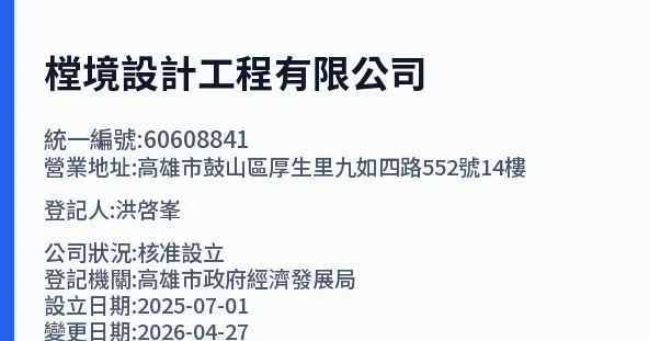 樘境設計工程有限公司的照片-統編 60608841(高雄市) 公司登記資料與營業項目詳細圖表