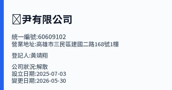琻尹有限公司的照片-統編 60609102(高雄市) 公司登記資料與營業項目詳細圖表