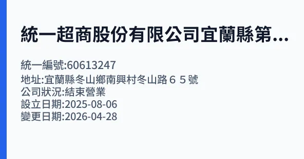 統一超商股份有限公司宜蘭縣第一六一分公司的照片-統編 60613247(宜蘭縣) 公司登記資料與營業項目詳細圖表