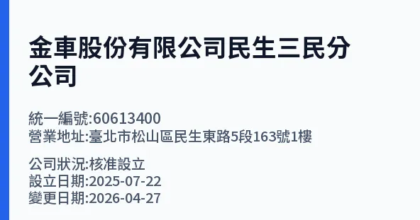 金車股份有限公司民生三民分公司的照片-統編 60613400(臺北市) 公司登記資料與營業項目詳細圖表